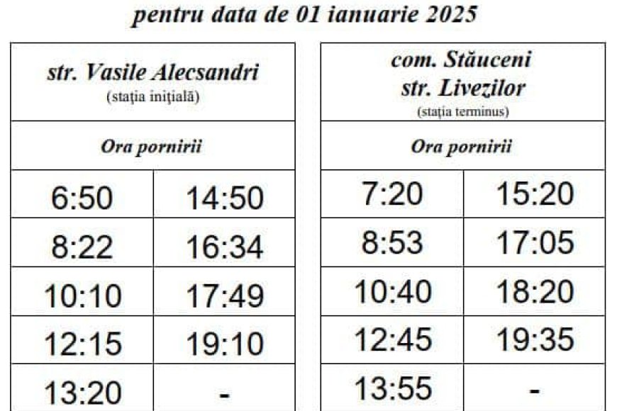 Orarul autobuzului nr. 37 în data de 1 ianuarie 2025 Stimați locuitori ...